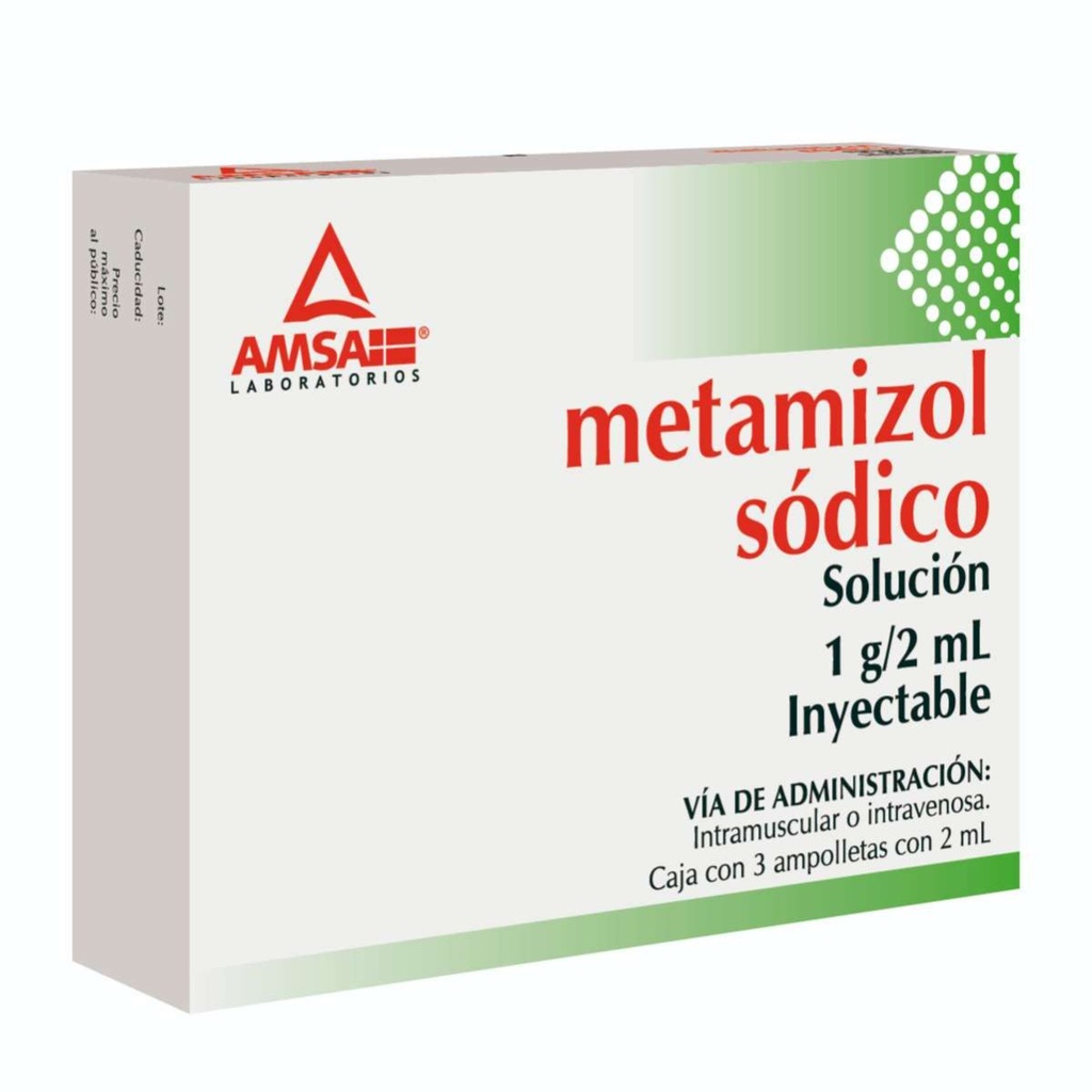 METAMIZOL SODICO AMSA 1G/2ML INYECTABLE CON 3 (GI) | Farmacias MV